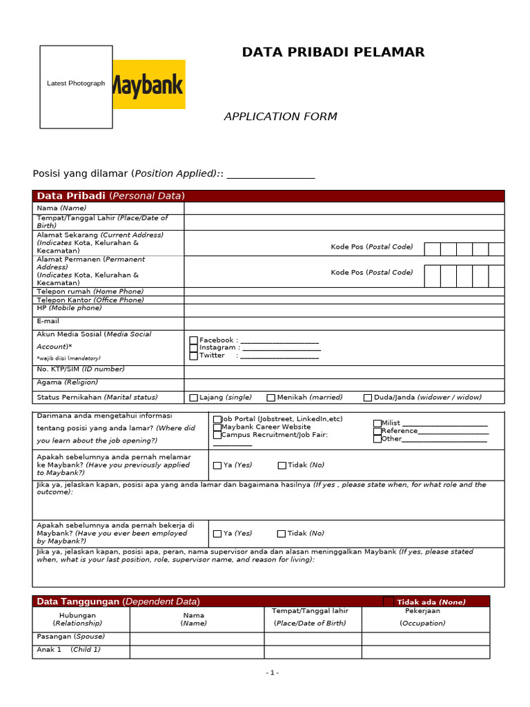 Application Form Maybank Indonesia - 2020 Dec | PDF