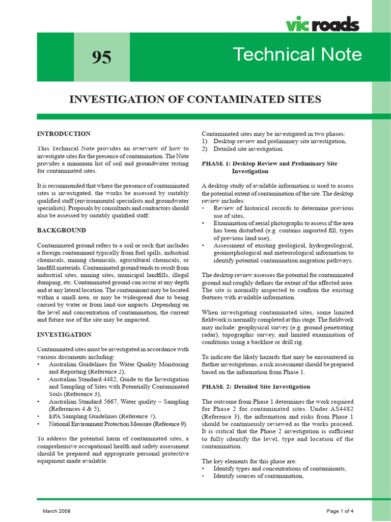 Technical Note TN 095 Investigation of Contaminated Sites | PDF
