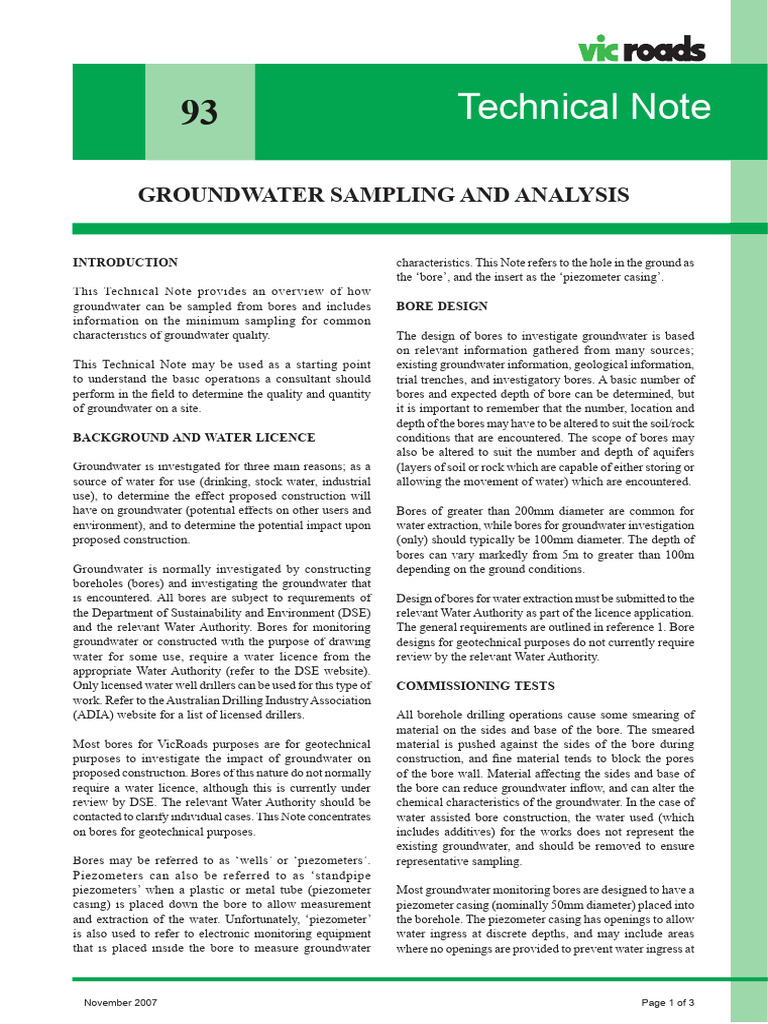 Technical-Note-TN-093-Groundwater-Sampling-and-Analysis | PDF