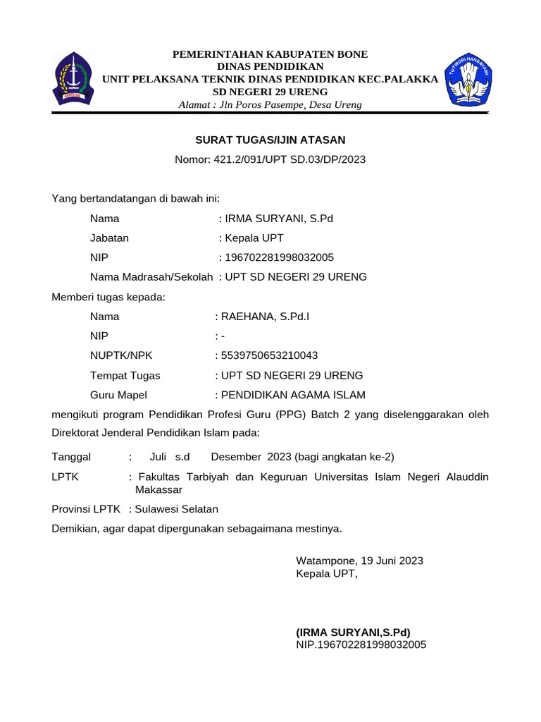 Contoh Format Surat Ijin Dari Atasan | PDF