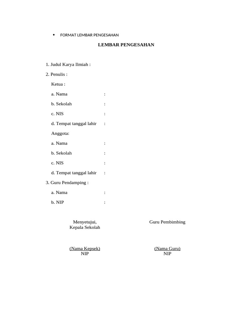Format Lembar Pengesahan Kir 2018 | PDF