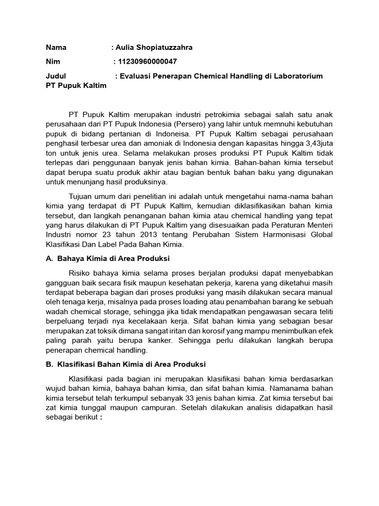 47 - Aulia Shopiatuzzahra - Hasil Observasi Dan Evaluasi Chemical ...
