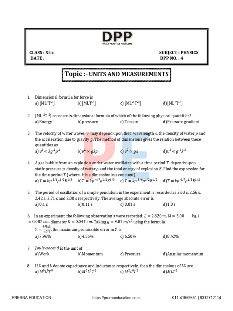 Physics DPP: Units & Measurements | PDF | Force | Physical Phenomena