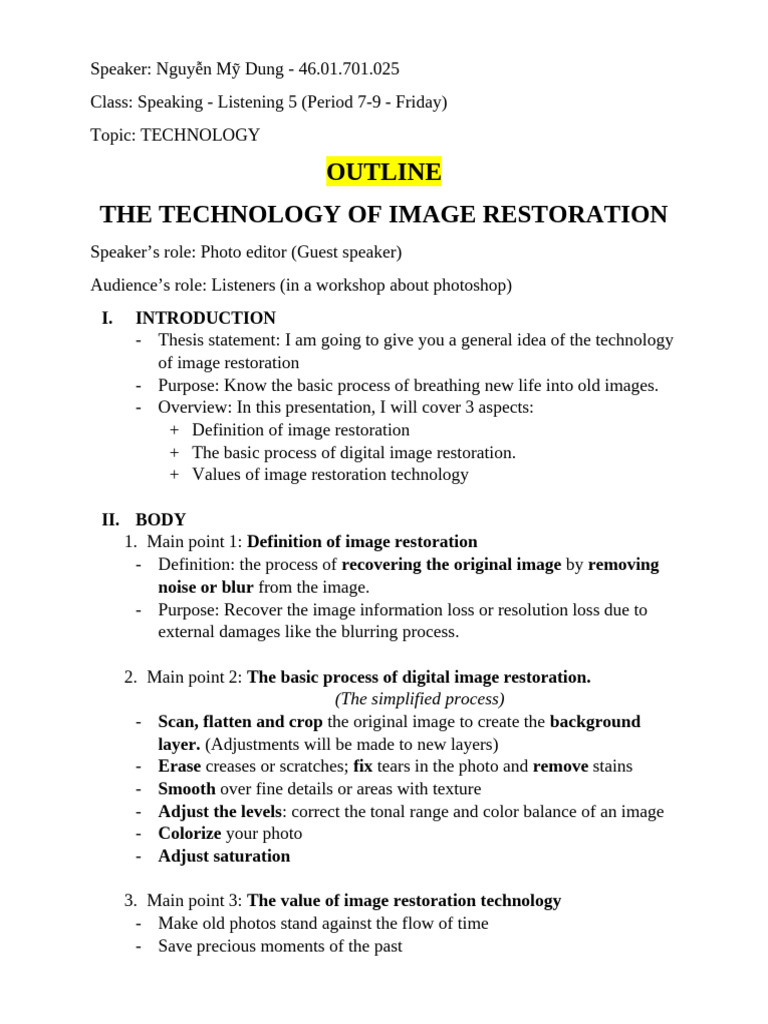 Outline IMAGE RESTORATION | PDF