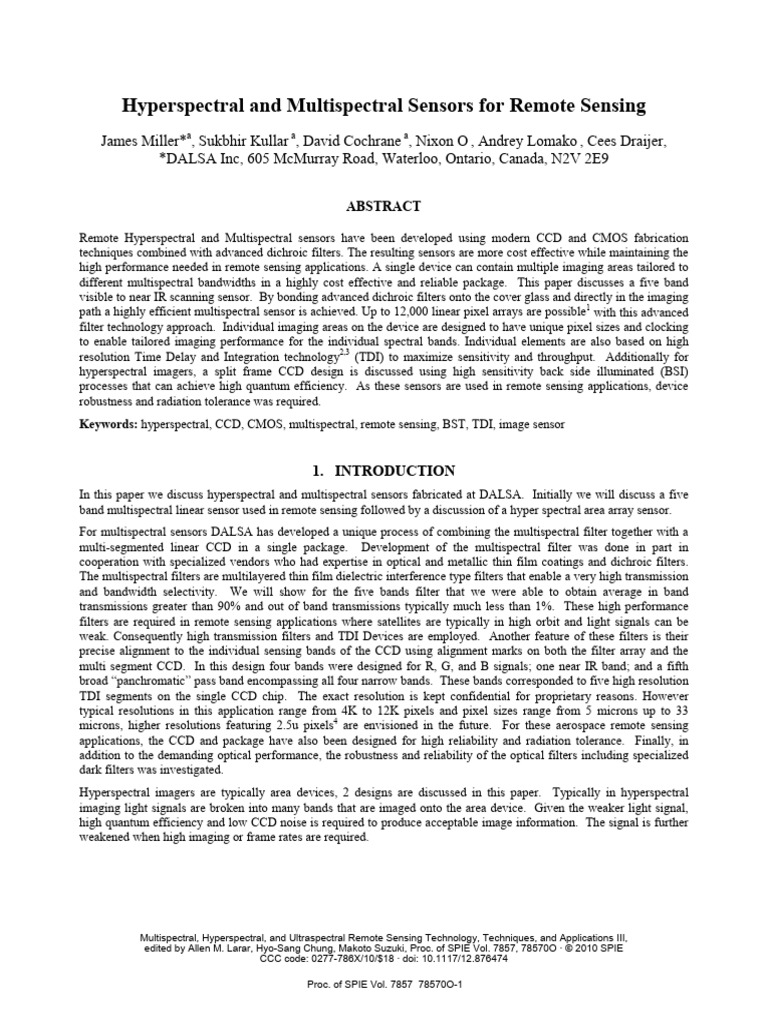 Hyperspectral and Multispectral Sensors for Remote Sensing | PDF