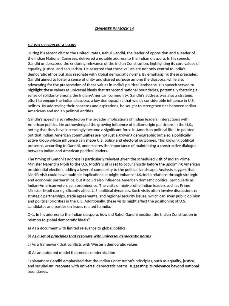 CHANGES IN MOCK 14 | PDF