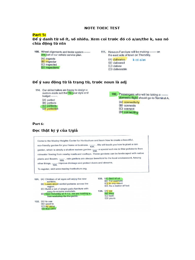 Note Toeic Test | PDF