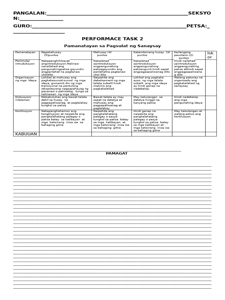 Sanaysay Pamantayan Sa Pagsulat | PDF