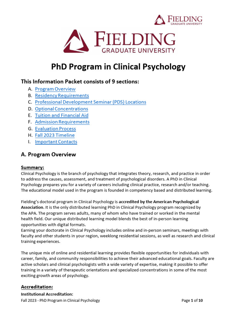PHD - Program - in - Clinical - Psychology - Info - Packet - Fall ...