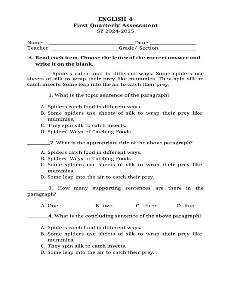 ENGLISH 4 Q1 Assessment | PDF