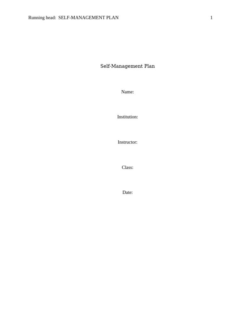Self-Management Plan 1 Revised | PDF