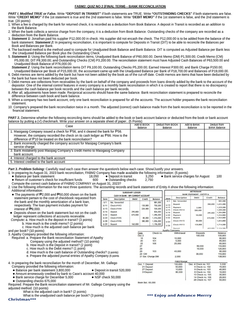 Bank Reconciliation Quiz Overview | PDF | Banks | Finance & Money ...