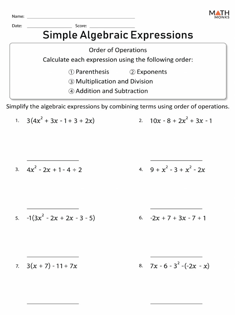 Introduction-to-Algebraic-Expressions-Worksheets | PDF