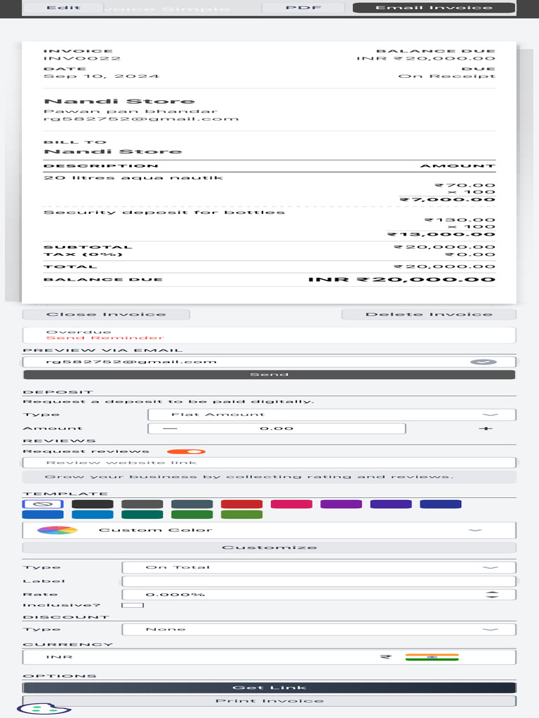 Invoice for Nandi Store - ₹20,000 Due | PDF