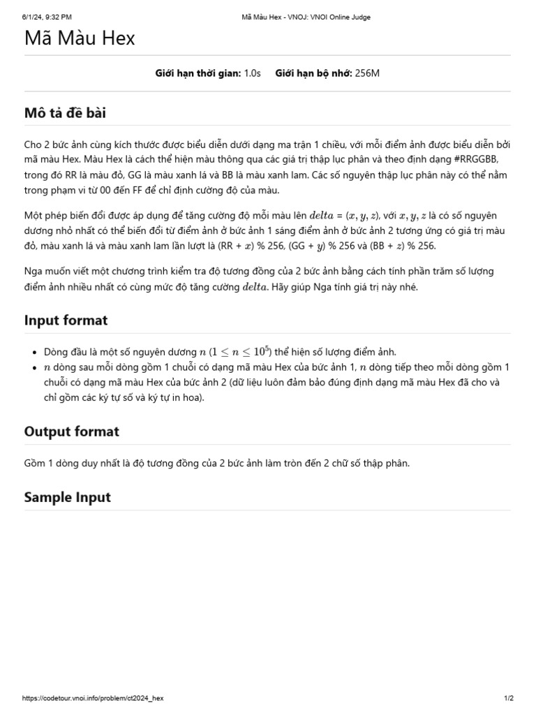 Mã Màu Hex - VNOJ - VNOI Online Judge | PDF