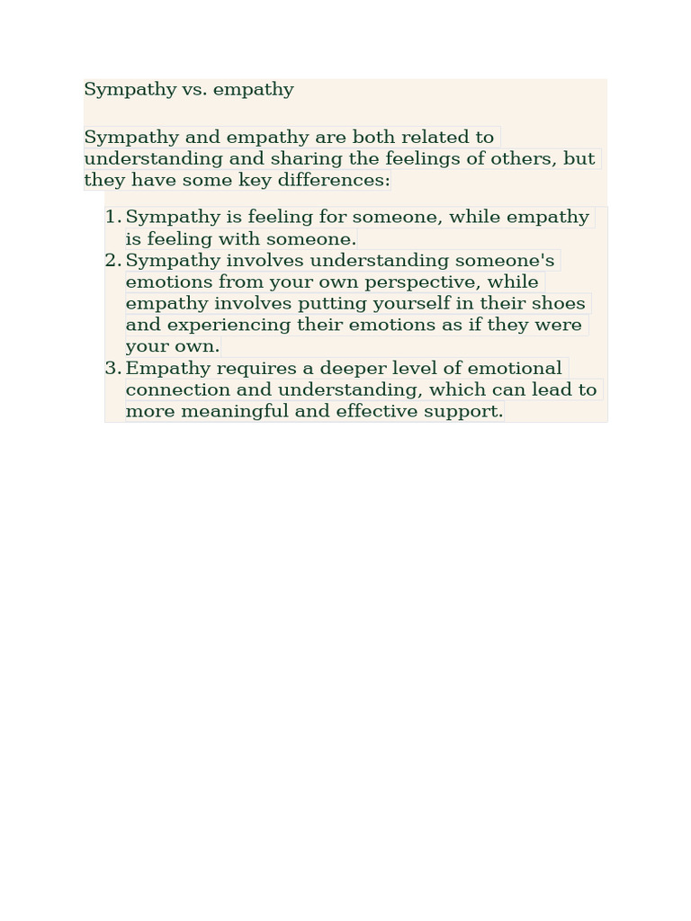Sympathy Vs Empathy | PDF