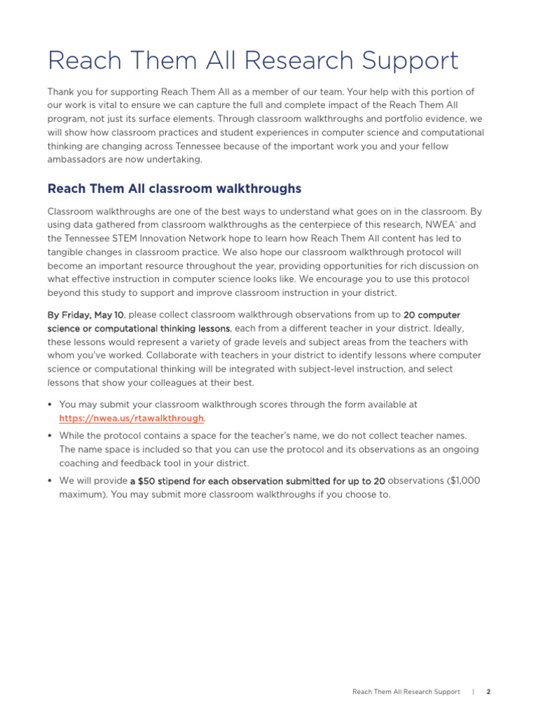 RTA Research Support Observation Portfolio Evidence Reminders | PDF