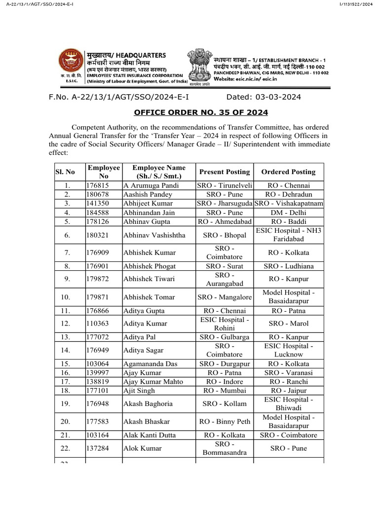 F.No. A-22/13/1/AGT/SSO/2024-E-I Dated: 03-03-2024 | PDF