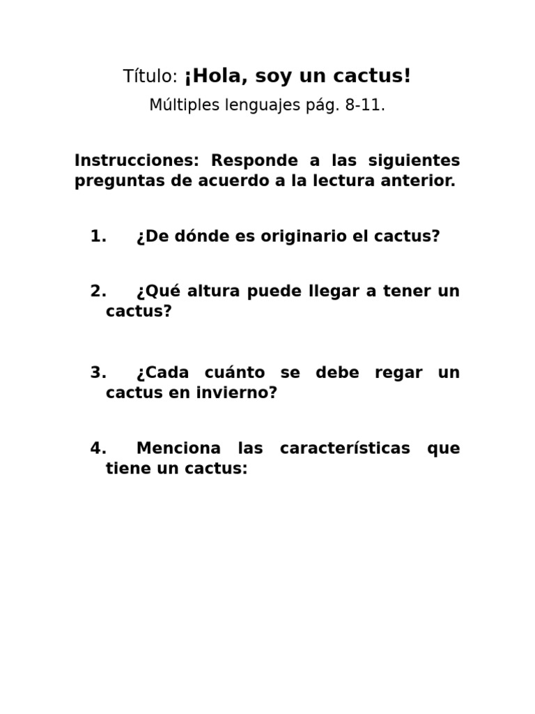 Hola, Soy Un Cactus | PDF