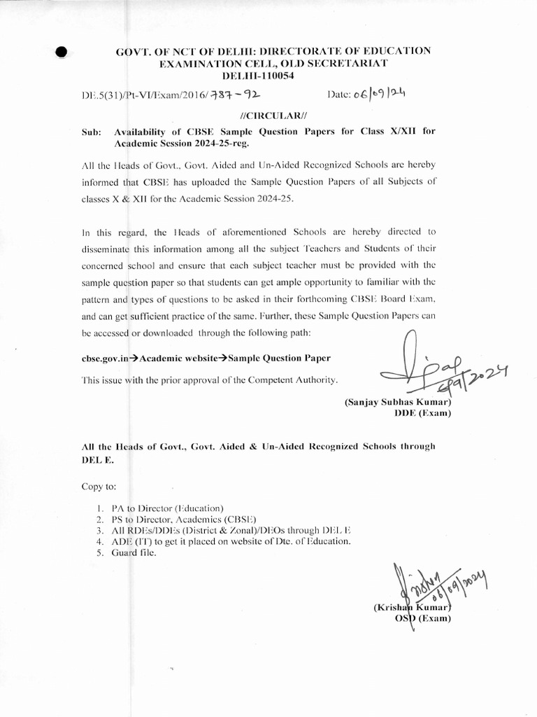 Availability of CBSE Sample Question Papers for Class X and XII | PDF