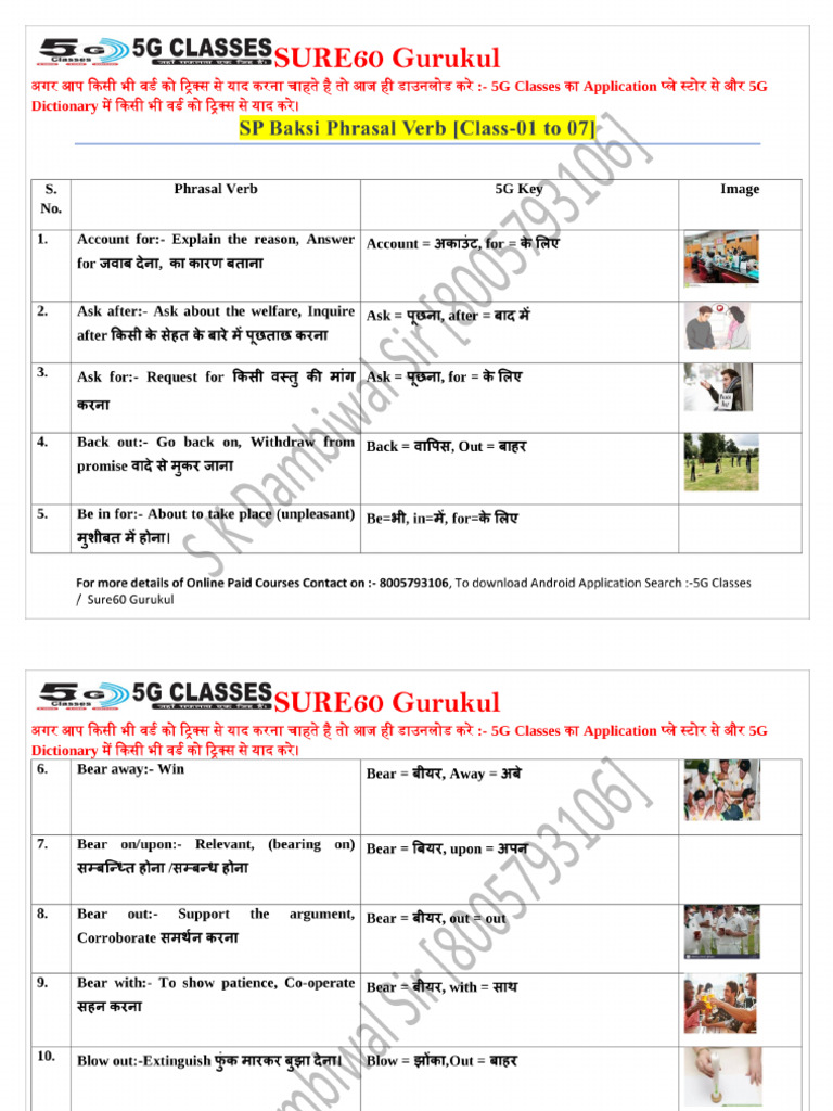 Phrasal verb Class 1 to 7 | PDF