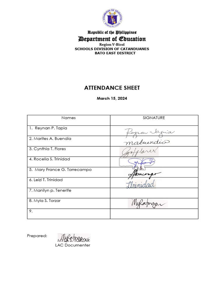 Lac Attendance Template Sample 1 | PDF