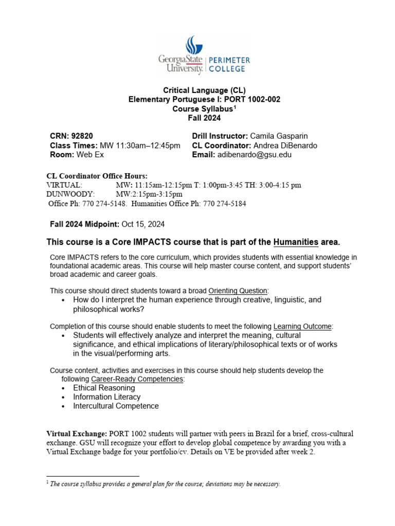 PORT 1002 Syllabus Fall 2024 | PDF