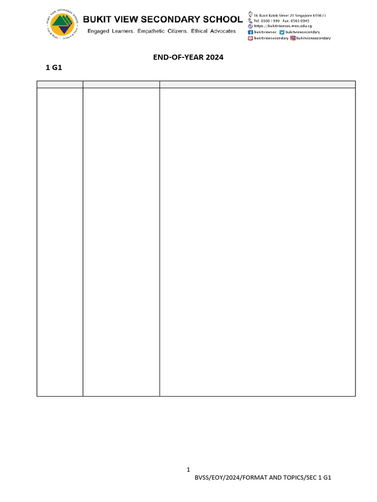 Eoy 2024 Assessment Sec 1 g1 | PDF
