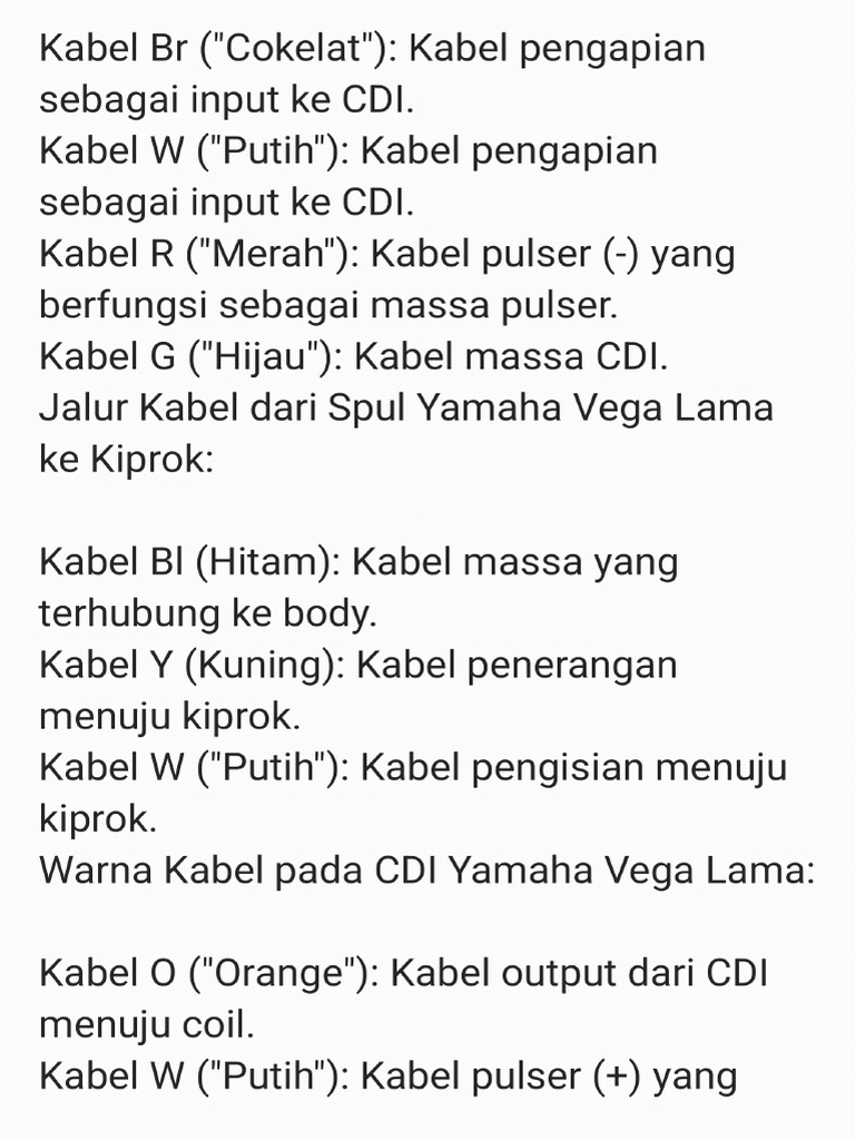 Warna kabel vega r | PDF