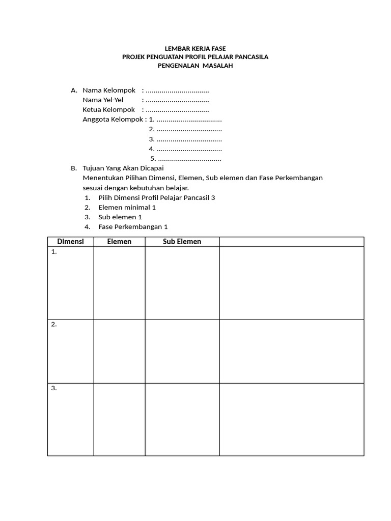 Lembar Kerja p5 Fase Pelaksanaan Kegiatan | PDF