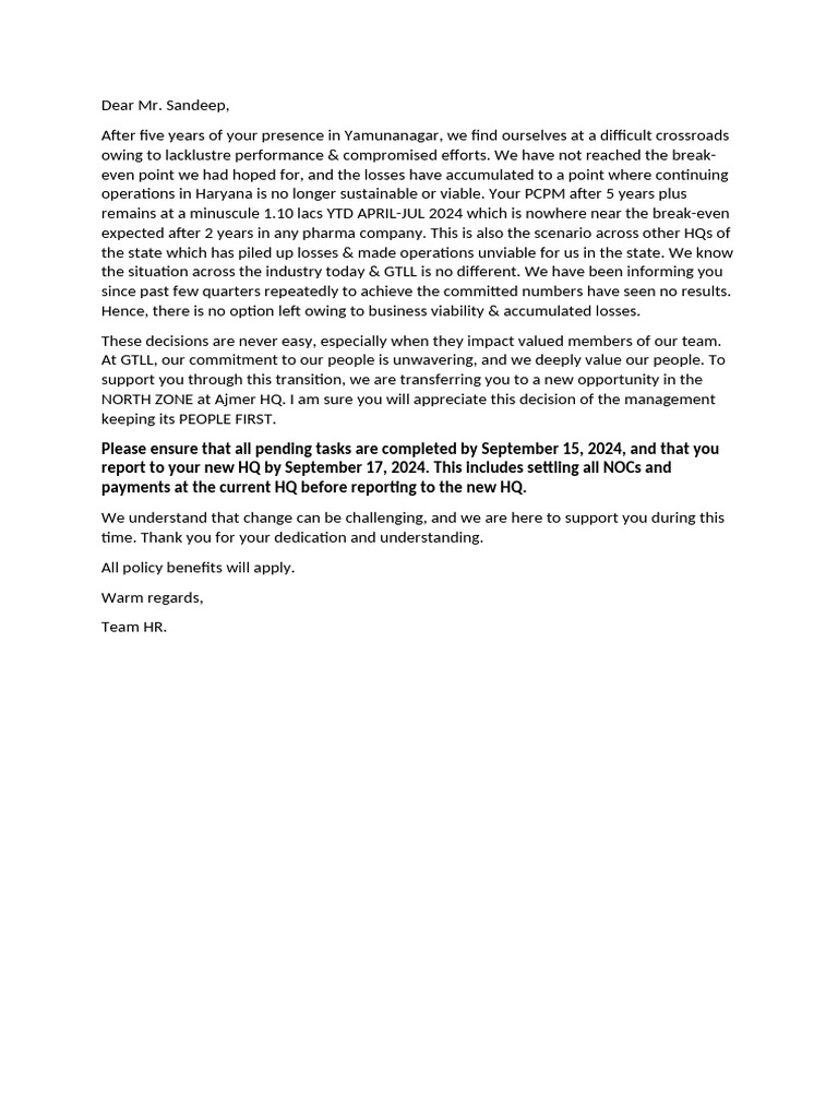 Transfer Letters | PDF