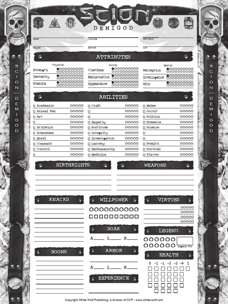 Scion Character Sheet - Demigod | PDF