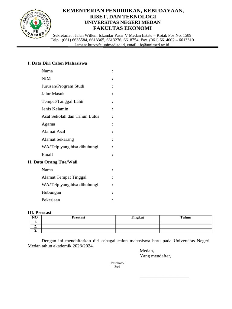 Form Pendaftaran Maba | PDF