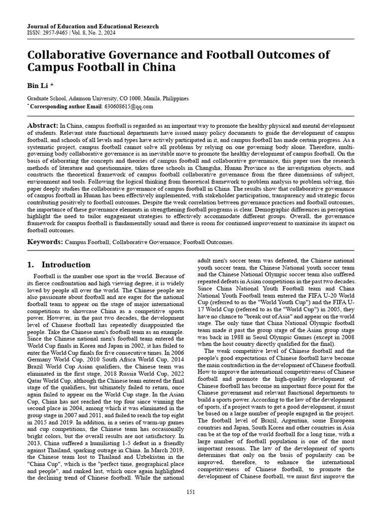 Collaborative Governance and Football Outcomes of | PDF