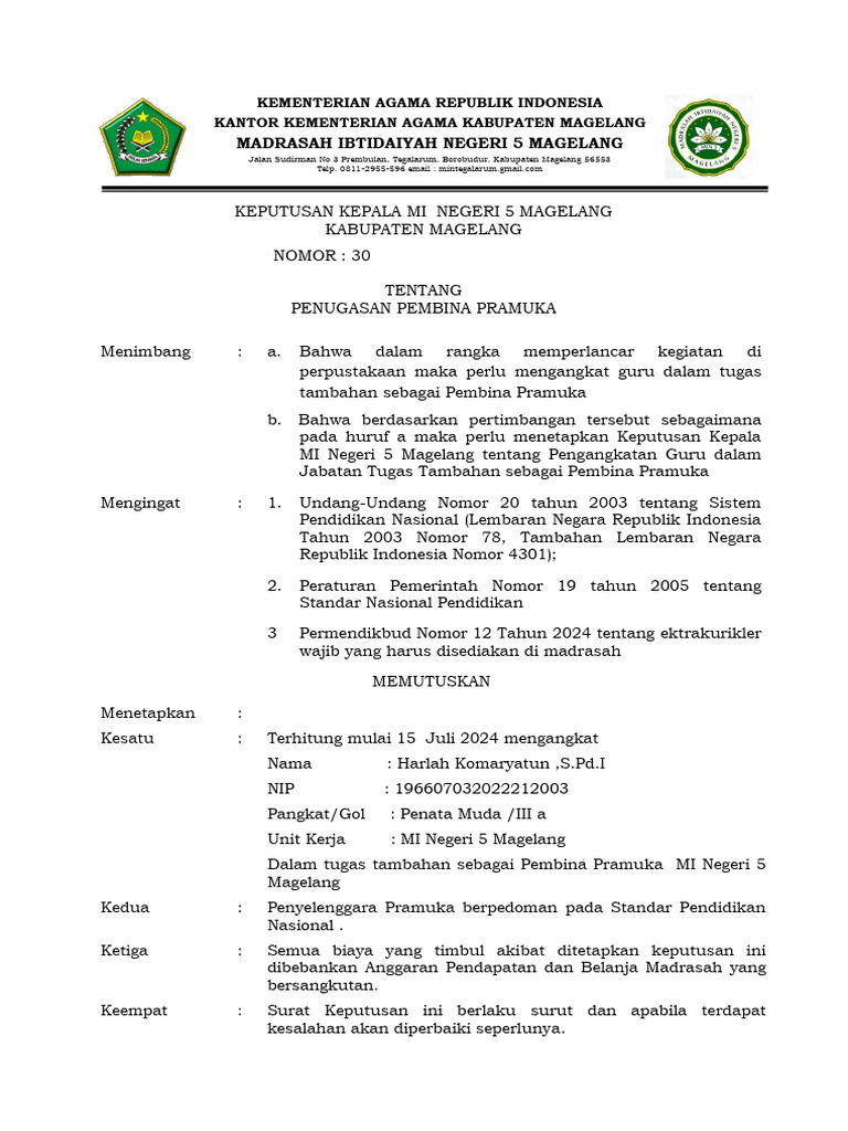 Surat Tugas Pembina Pramuka | PDF