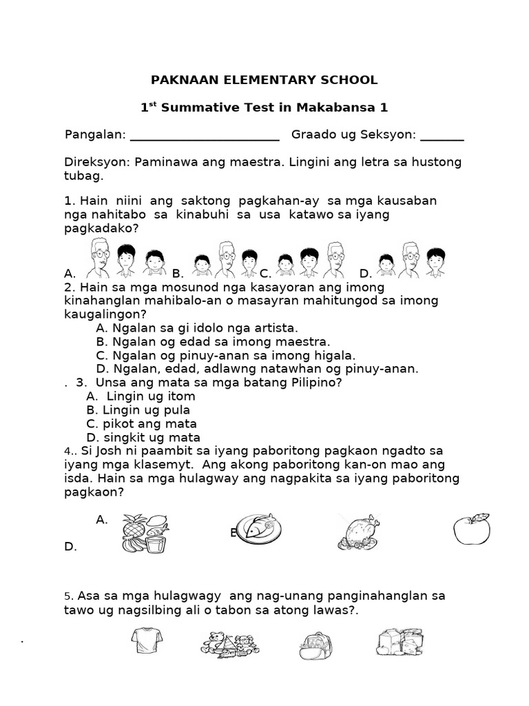 Summative Test in Makabansa With Tos | PDF