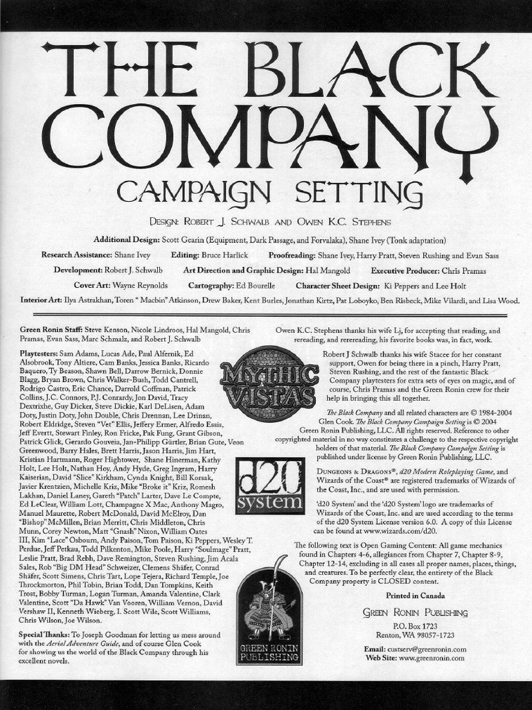 Black Company - Mythic Vistas The Black Company | PDF