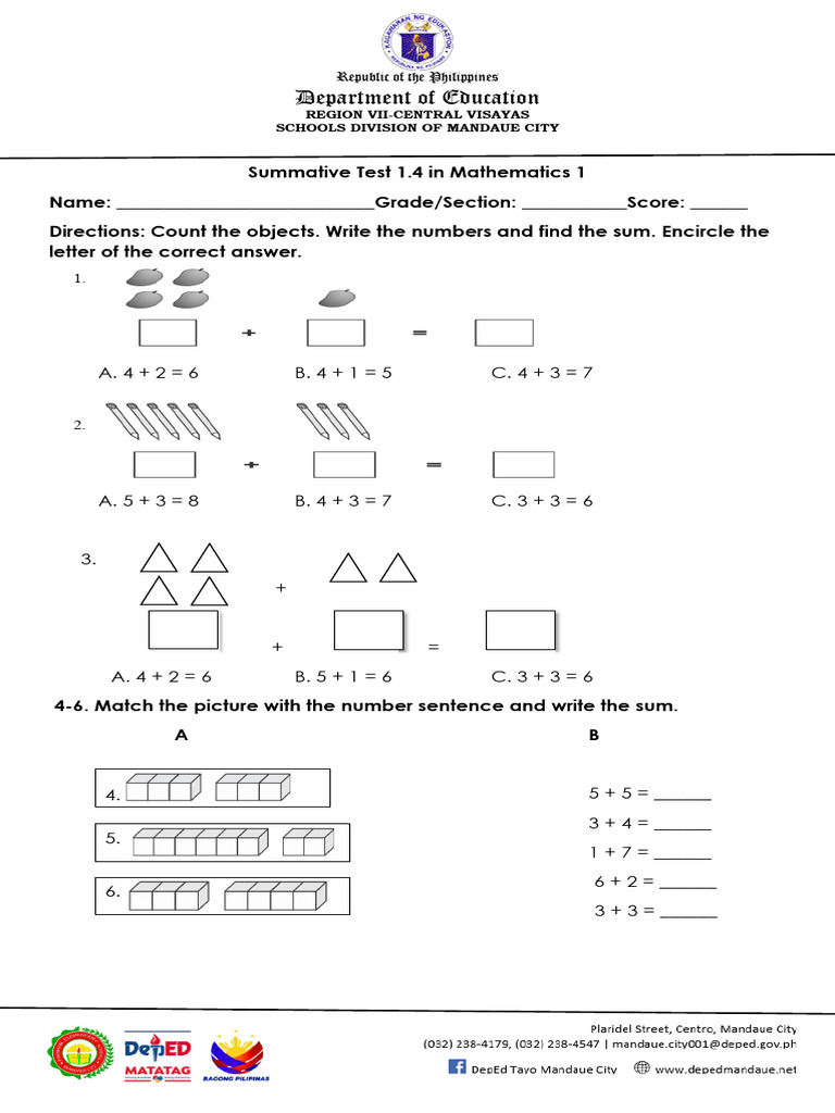 Math Summative Test 1.4 | PDF