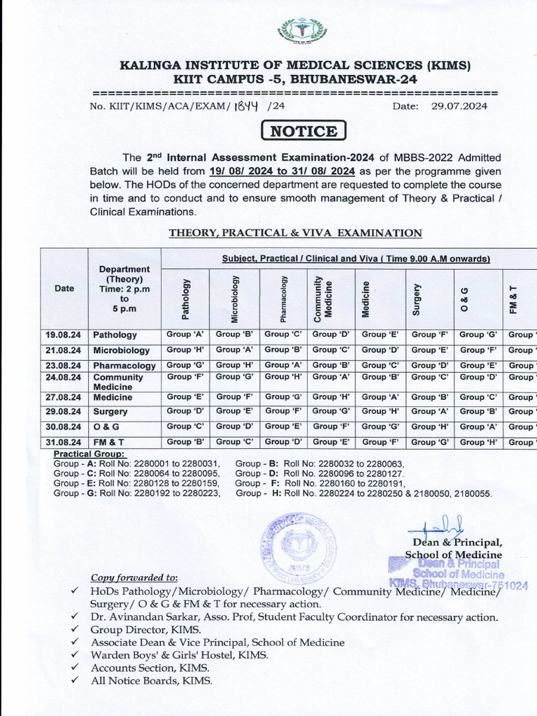 2nd Internal Assessment Examination - 2024 (MBBS - 2022 Admitted Batch) | PDF
