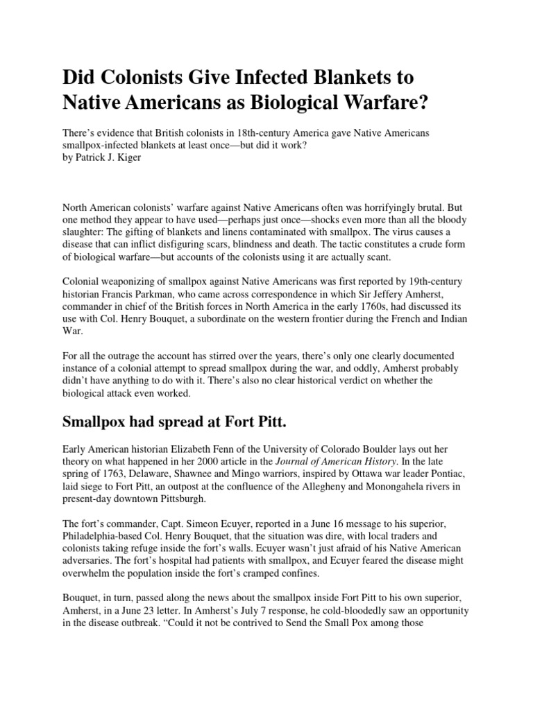 4.1 - Did Colonists Give Infected Blankets To Native Americans As ...