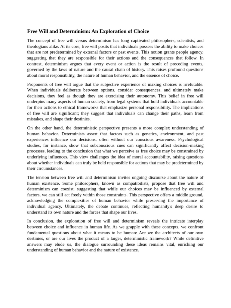 Free Will vs Determinism Explained | PDF | Free Will | Science ...