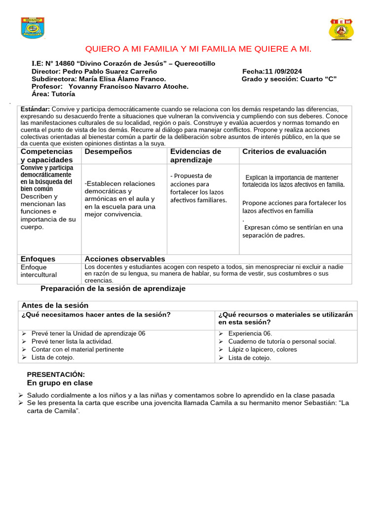 S. de Tutoria Quiero A Mi Familia y Mi Familia..... | PDF