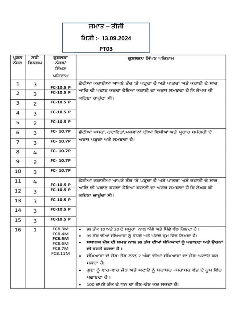 Cep-pt03-Class 3 Answer Key | PDF