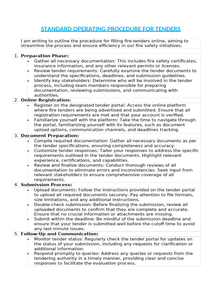 Submitting Tender SOP | PDF