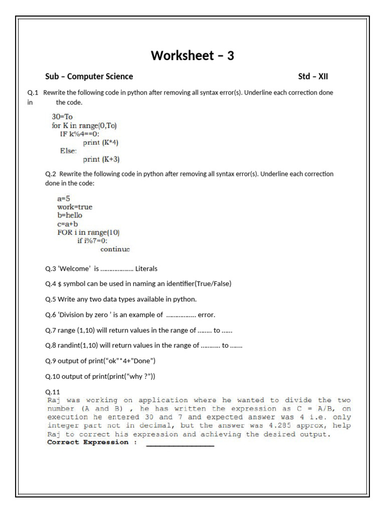 Worksheet XII | PDF