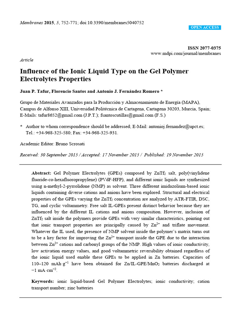 Influence of The Ionic Liquid Type On The Gel Polymer & Battery - 2015 ...