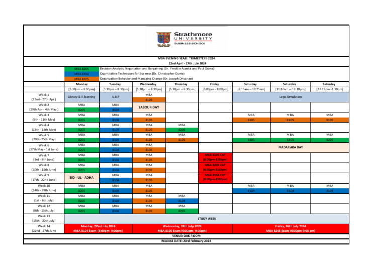 MBA Year One_Trimester _One_Timetable 2024-3 | PDF