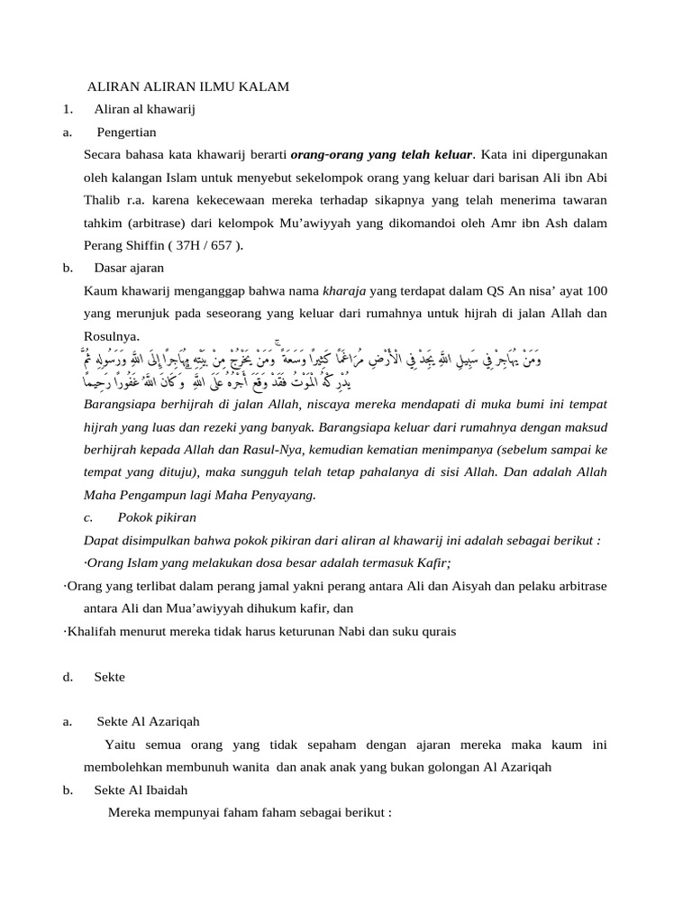 Aliran Aliran Ilmu Kalam Pdf