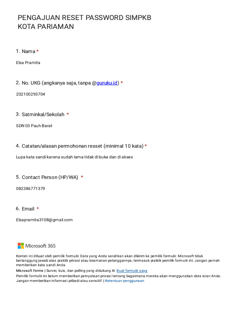 Pengajuan Reset Password Simpkb Kota Pariaman | PDF