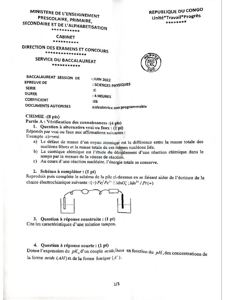 Bac C 2022 Sciences Physiques | PDF